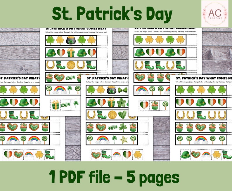 St. Patrick's Day What Comes Next Game, Finish the Pattern Worksheet ...