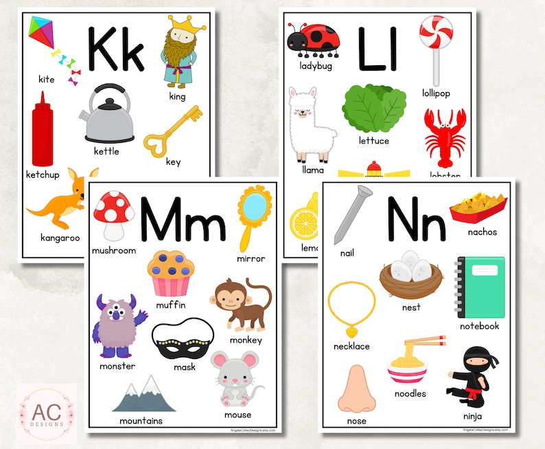 Printable Alphabet Posters, Beginning Sounds Word Chart, Letter Size ...