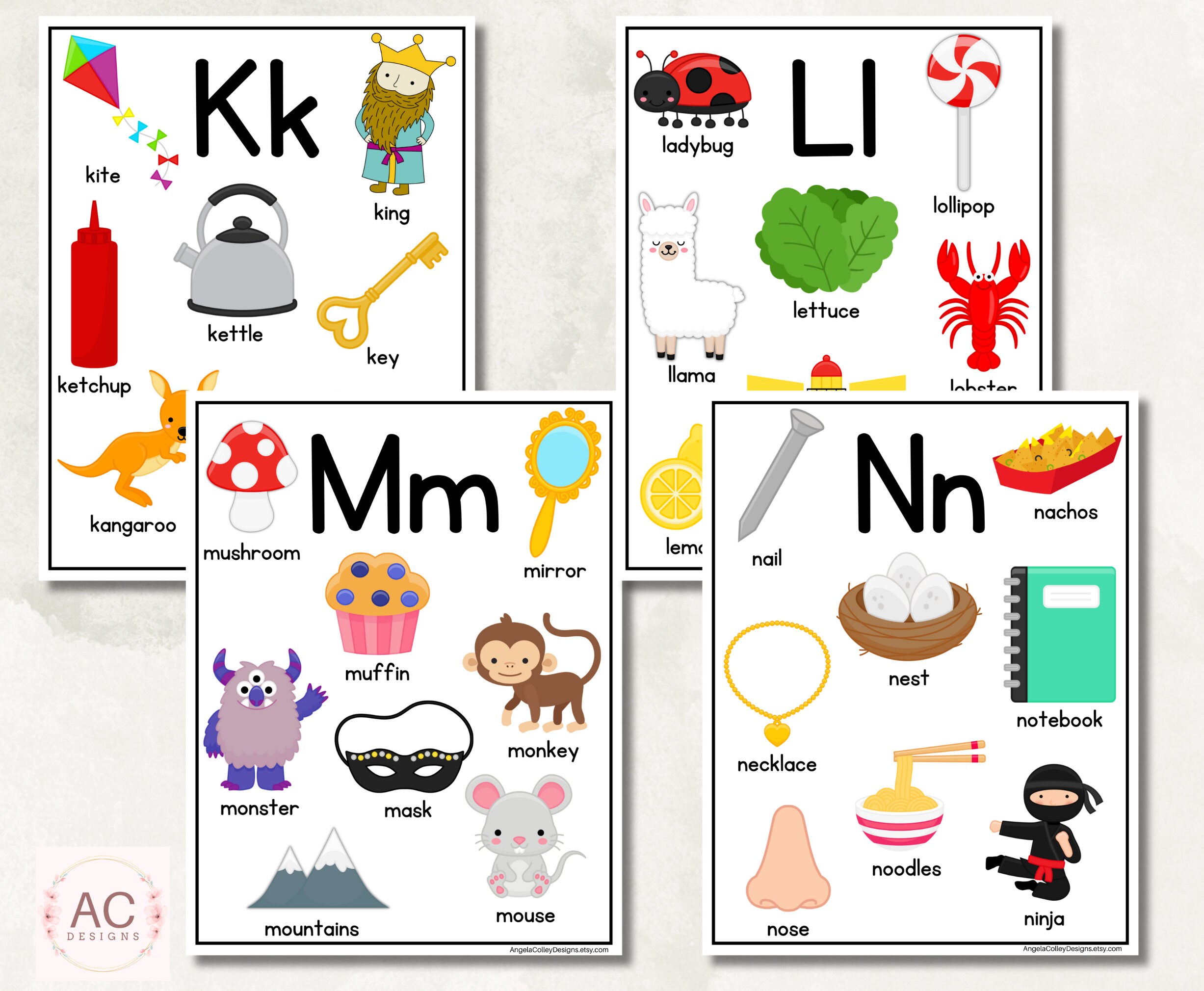 Printable Alphabet Posters, Beginning Sounds Word Chart, Letter Size ...
