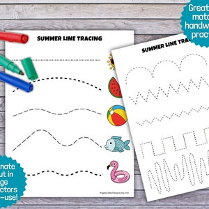 Summer Tracing Worksheet Printable, Kids Fine Motor Skills Practice ...