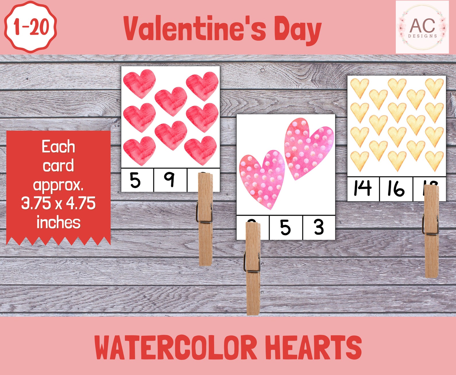 Valentine's Day Count and Clip Flashcards, Numbers 1-20, Valentine ...