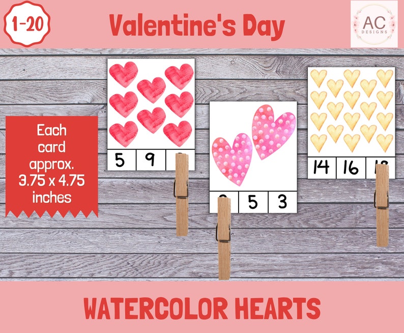 Valentine's Day Count and Clip Flashcards, Numbers 1-20, Valentine ...
