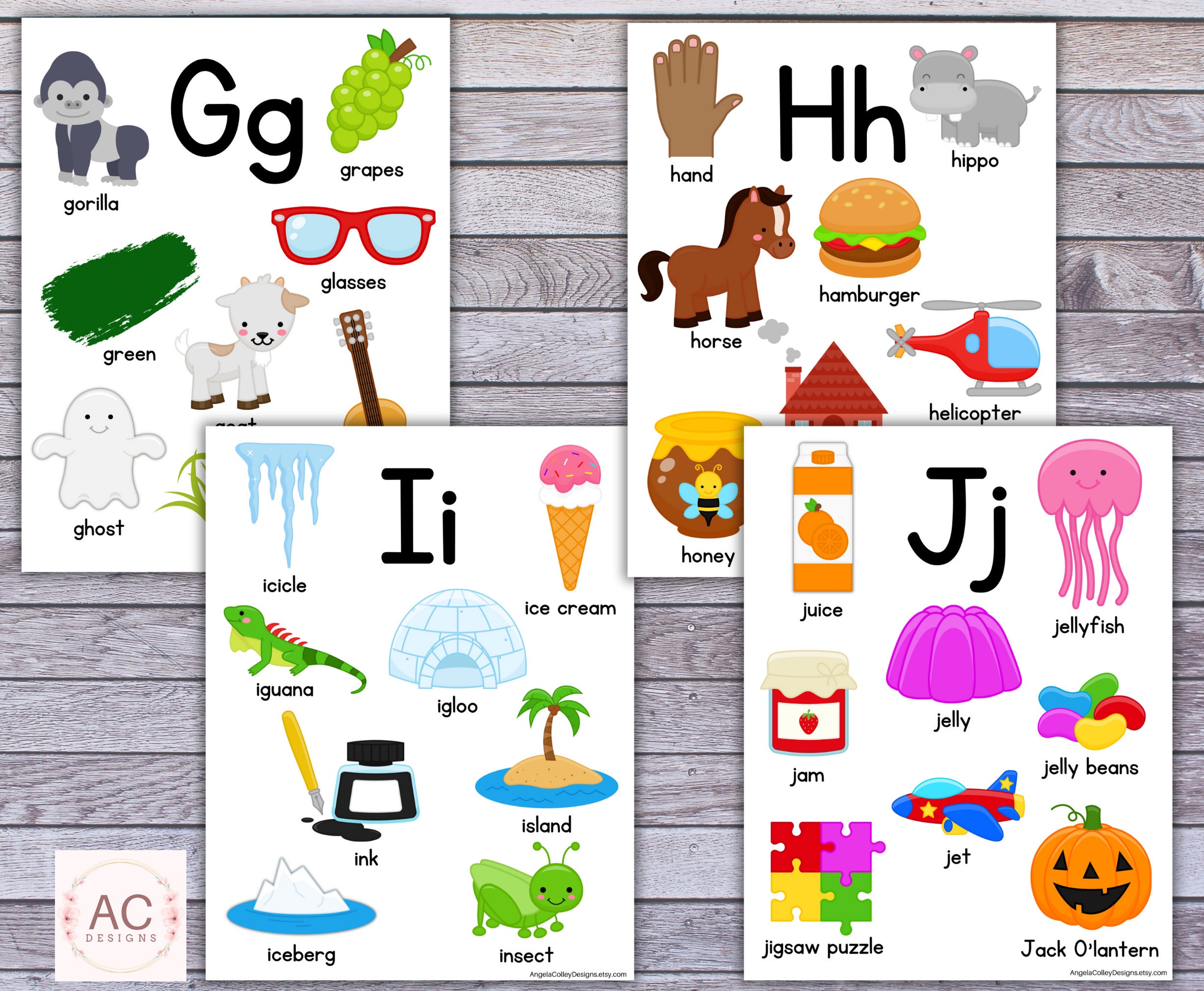 Printable Alphabet Posters, Beginning Sounds Word Chart, Letter Size ...