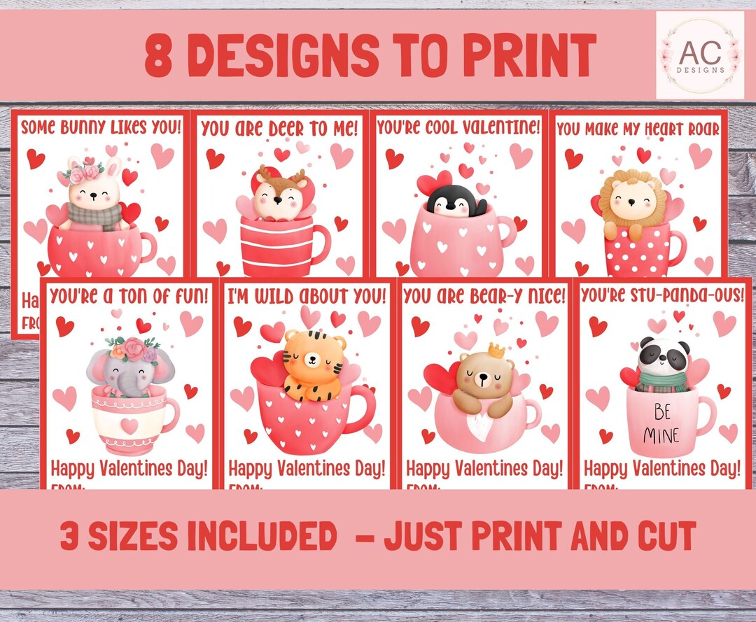 Kids Valentines Cards Instant Digital Download, Printable Kids ...