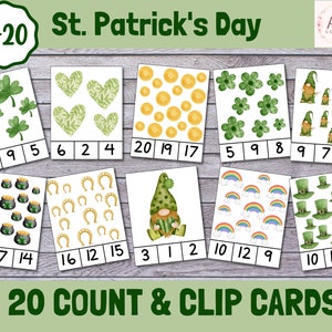 St. Patrick's Day Count and Clip Flashcards, Numbers 1-20, St. Patricks ...