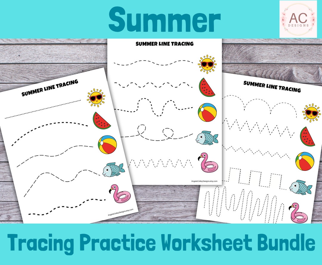 Summer Tracing Worksheet Printable, Kids Fine Motor Skills Practice ...