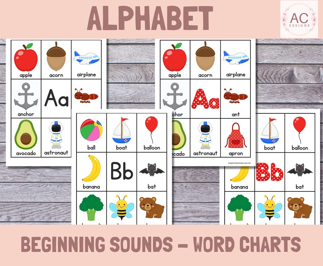Printable ABC Beginning Sounds Word Chart, Alphabet Poster Set (digital ...