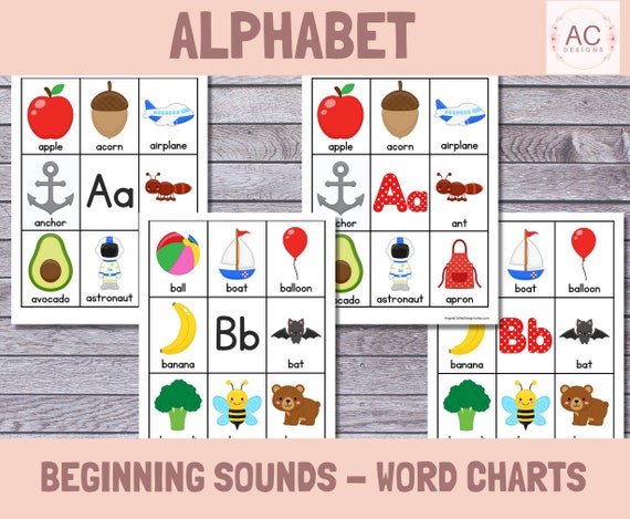 Printable Alphabet Picture Word Chart ABC Beginning Sound - Etsy Hong Kong