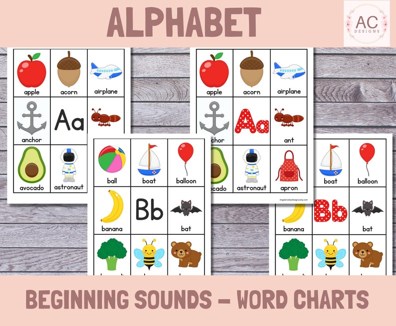 Printable Alphabet Picture Word Chart, ABC Beginning Sound Picture ...