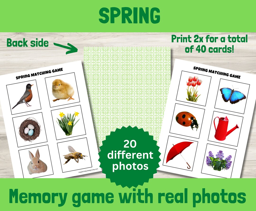 Spring Memory Game Printable, Real Life Nature Photo Matching Puzzle ...