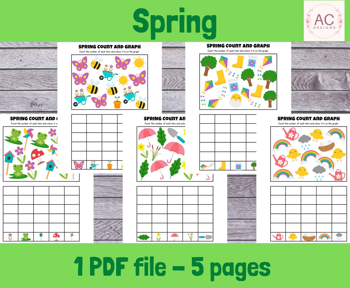 Spring Count and Graph Worksheets Spring Printable - Etsy Canada