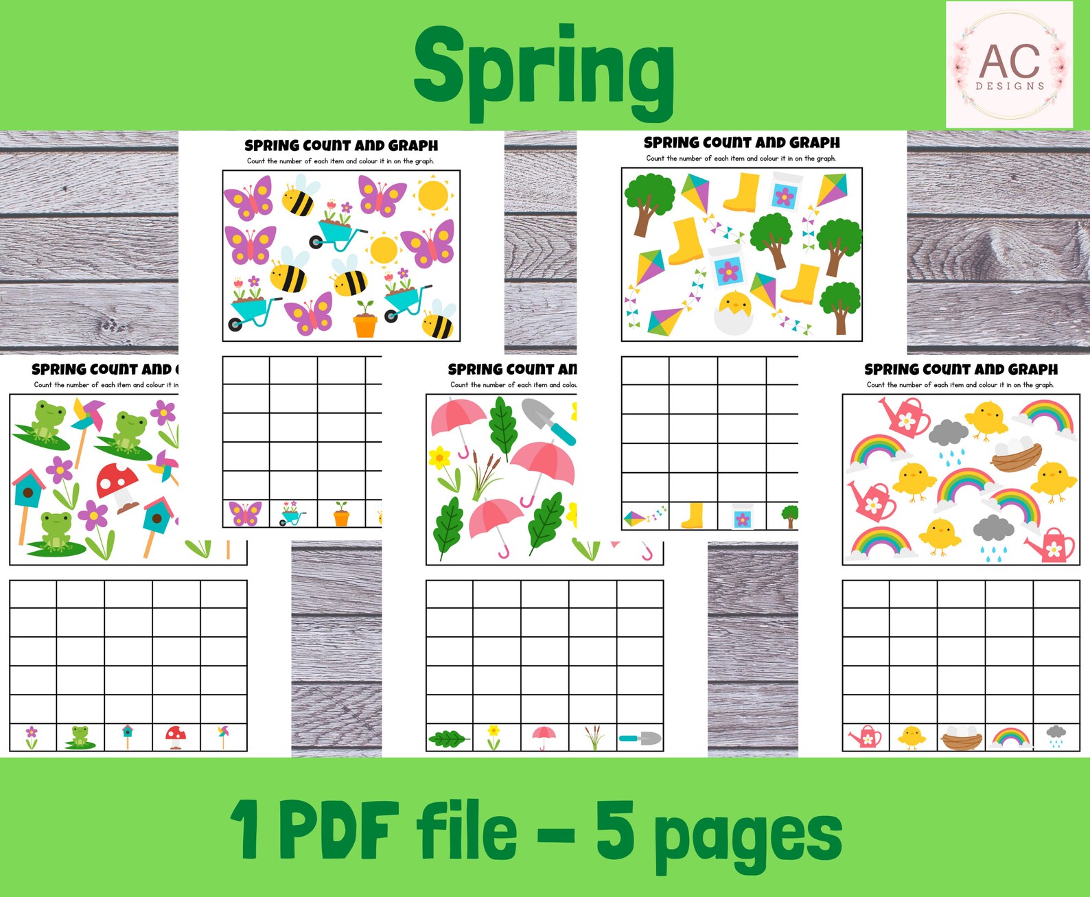 Spring Count and Graph Worksheets, Spring Printable Activities, Spring ...