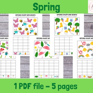 Spring Count and Graph Worksheets, Spring Printable Activities, Spring ...