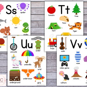 Printable Alphabet Posters, Beginning Sounds Word Chart, Letter Size ...