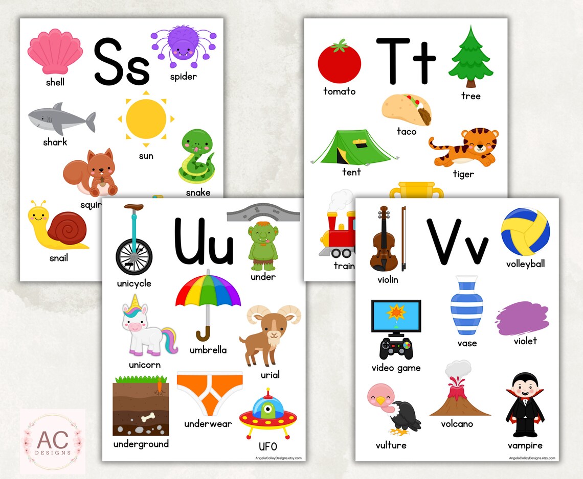 Printable Alphabet Posters, Beginning Sounds Word Chart, Letter Size ...