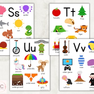 Printable Alphabet Posters, Beginning Sounds, Colorful Classroom Decor ...
