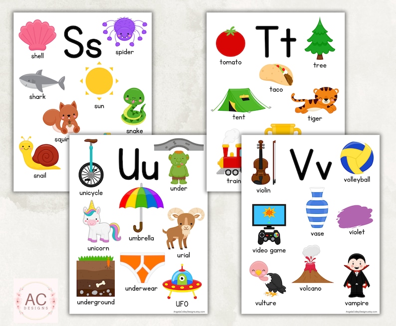 Printable Alphabet Posters, Beginning Sounds Word Chart, Letter Size ...