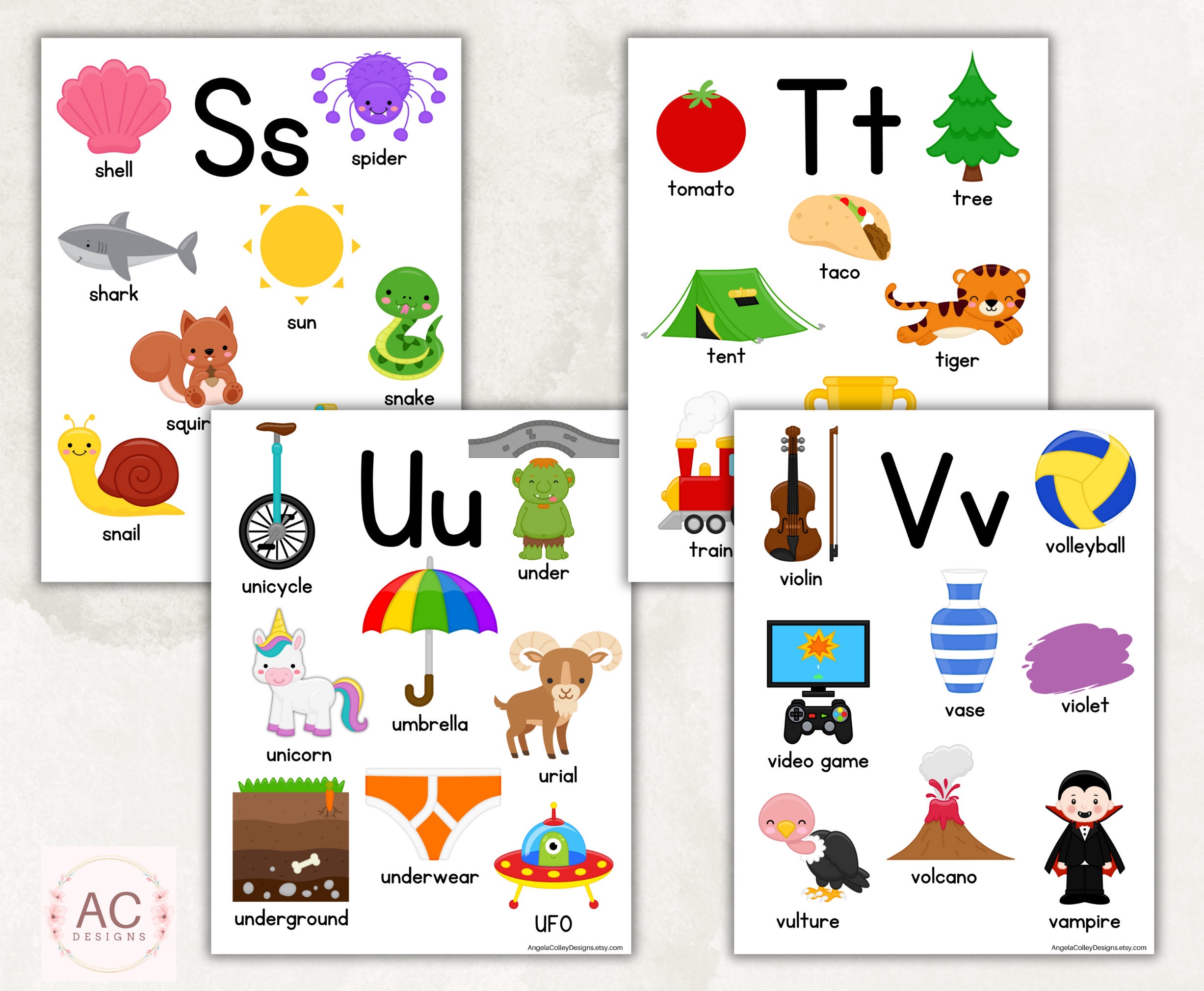 Printable Alphabet Posters, Beginning Sounds Word Chart, Letter Size ...