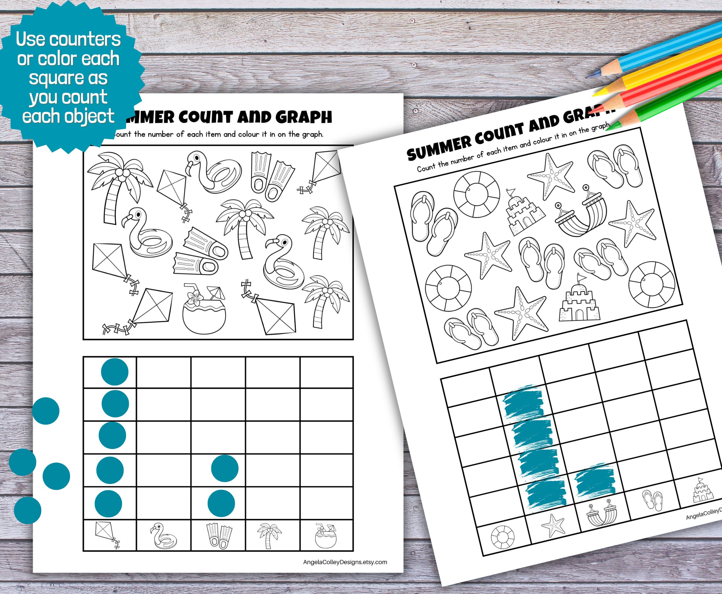 Summer Count and Graph Printable Worksheets, Learn to Count Math ...