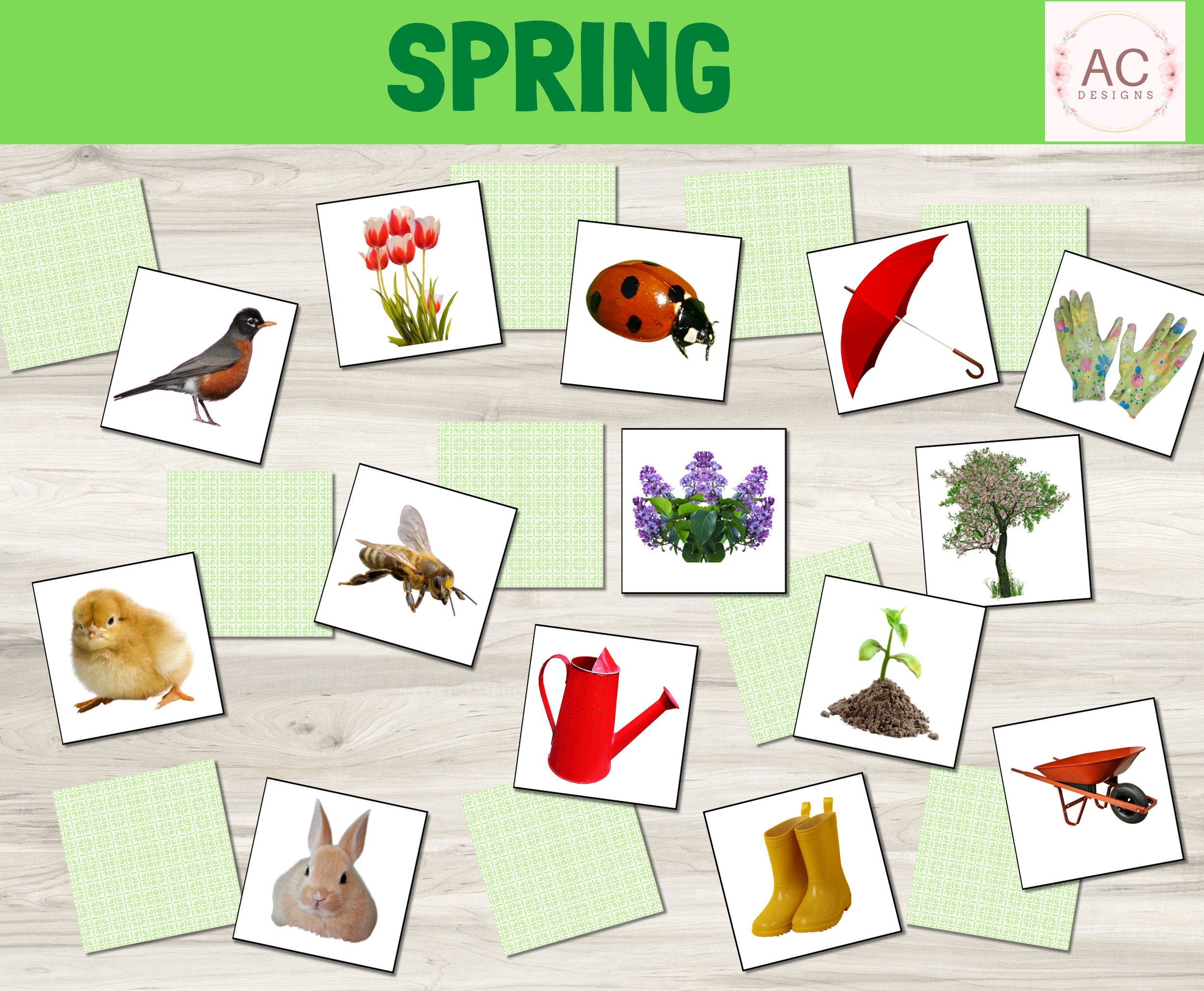 Spring Memory Game Printable, Real Life Nature Photo Matching Puzzle ...