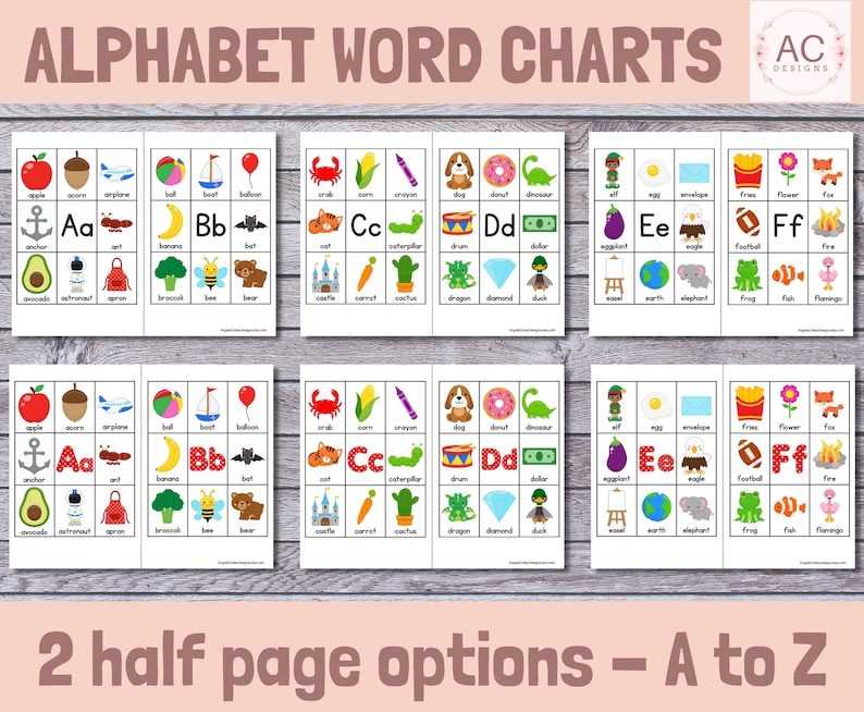 Printable Alphabet Picture Word Chart, ABC Beginning Sound Picture ...