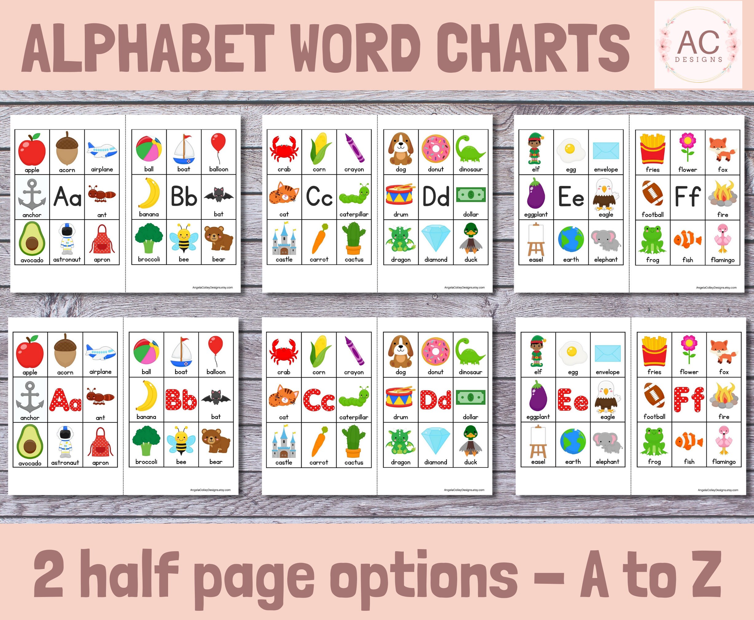 Printable Alphabet Picture Word Chart, ABC Beginning Sound Picture ...