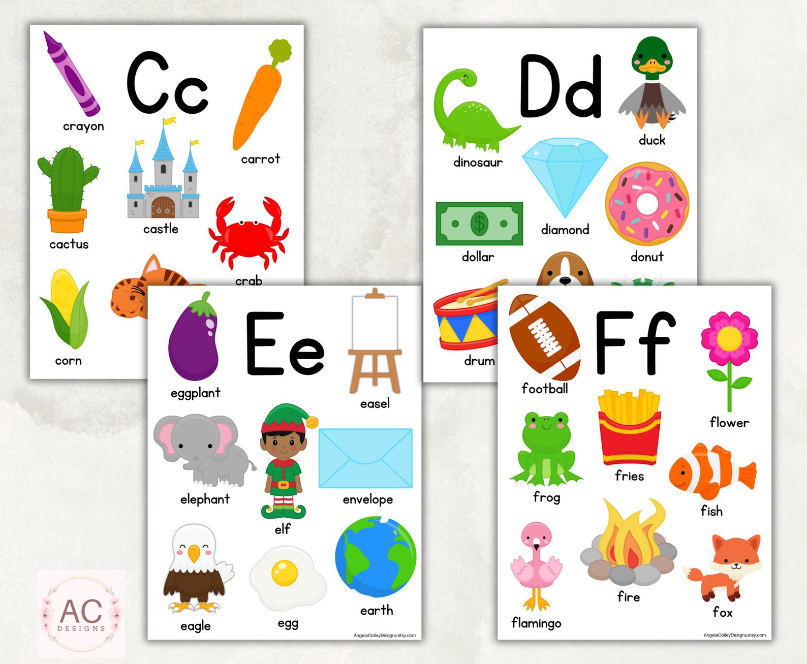 Printable Alphabet Posters, Beginning Sounds Word Chart, Letter Size ...