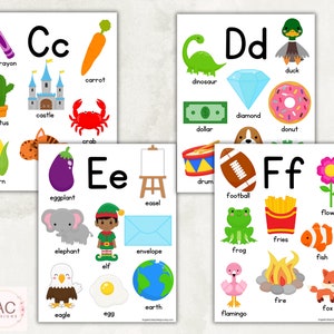 Printable Alphabet Posters, Beginning Sounds, Colorful Classroom Decor ...