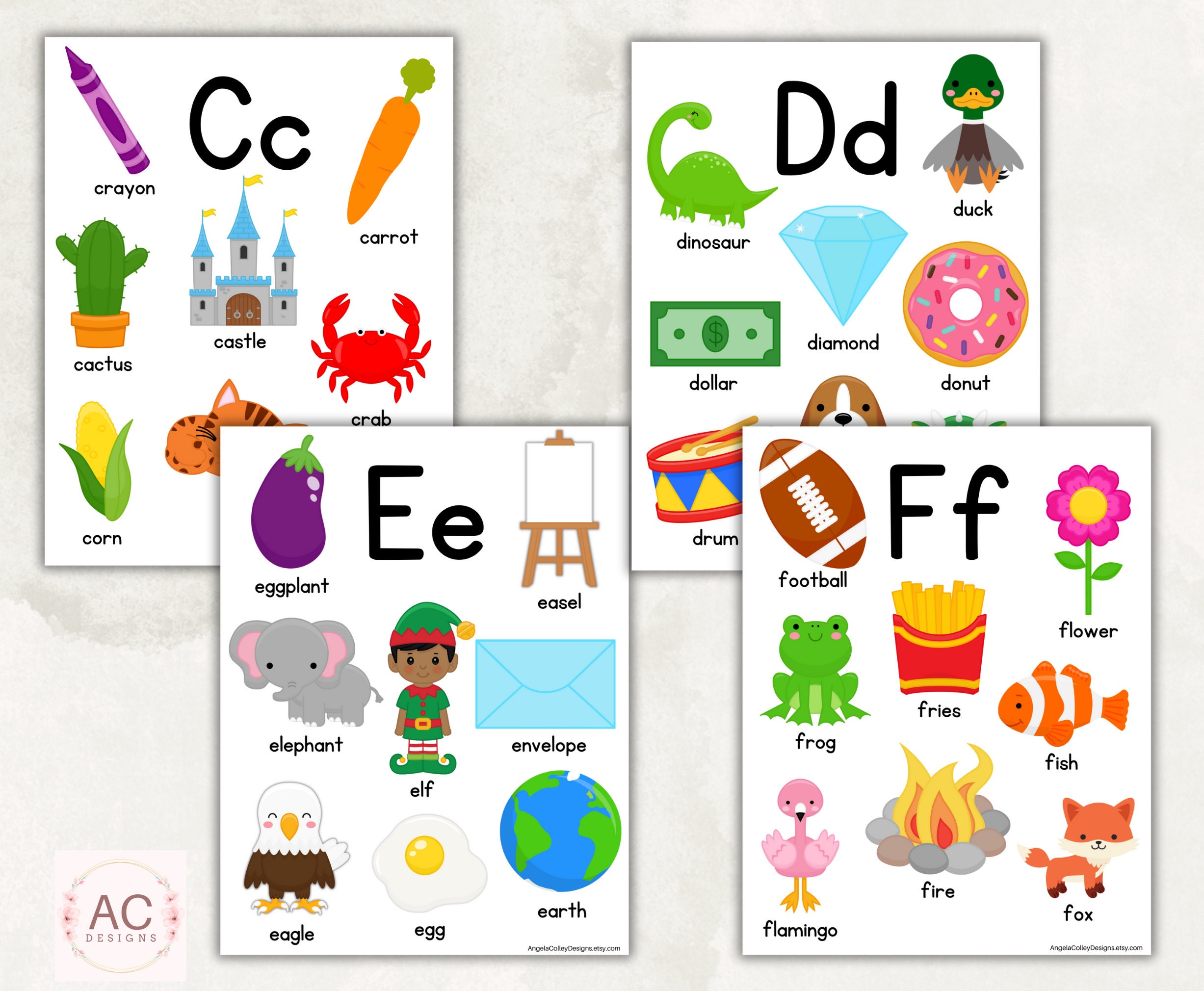 Printable Alphabet Posters, Beginning Sounds Word Chart, Letter Size ...