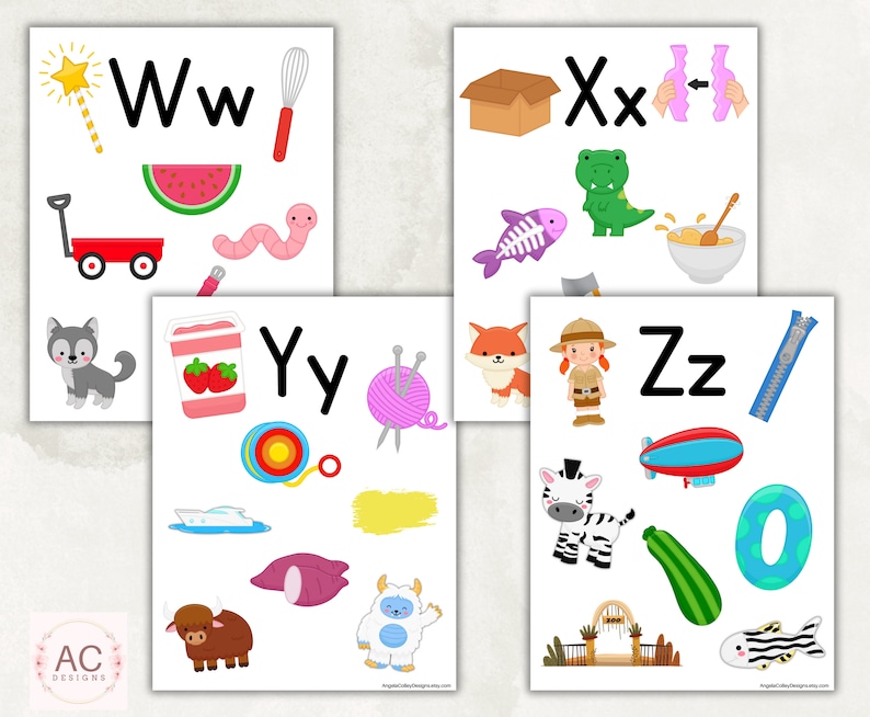 Printable Alphabet Posters, Beginning Sounds Word Chart, Letter Size ...