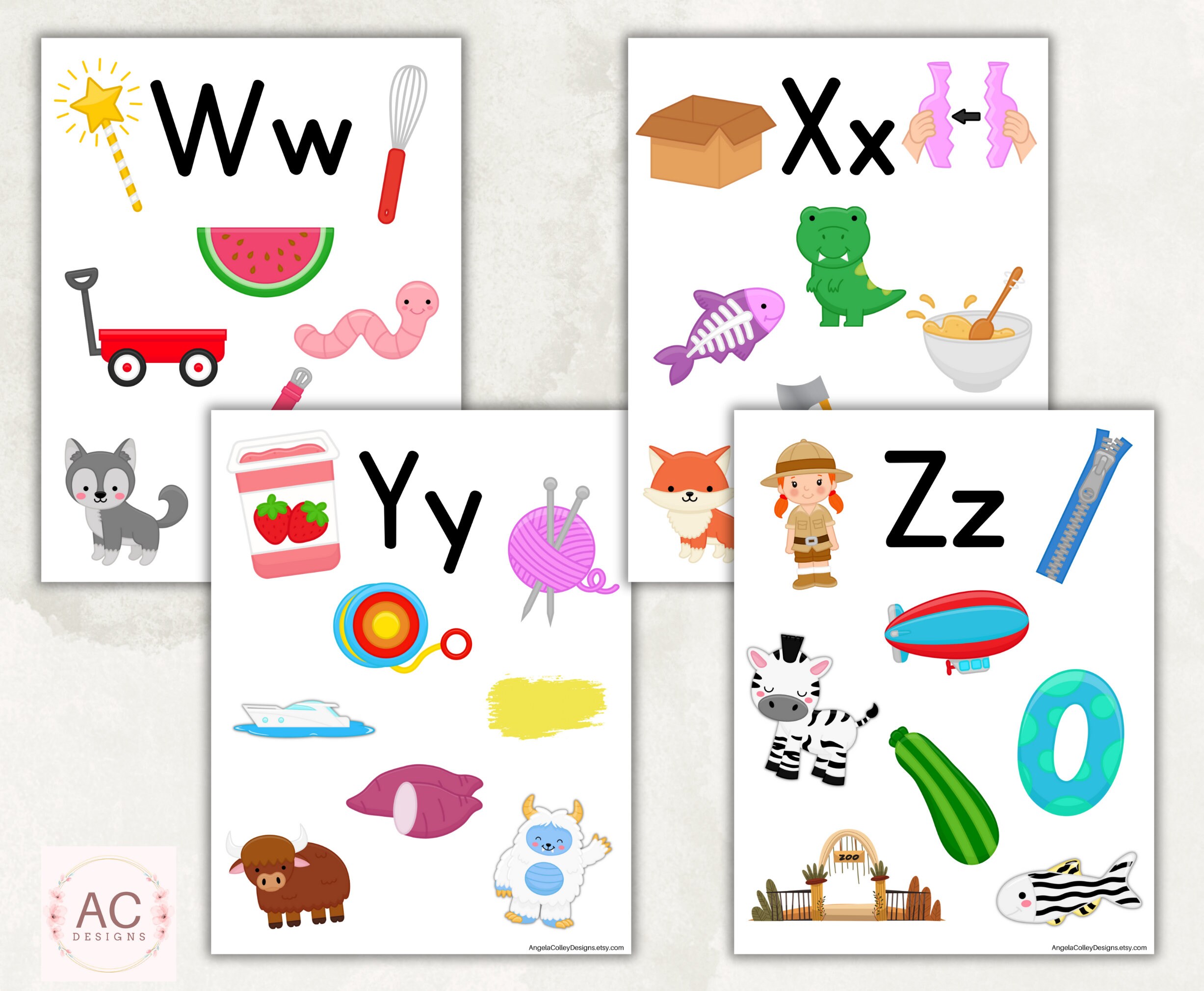 Printable Alphabet Posters, Beginning Sounds Word Chart, Letter Size ...