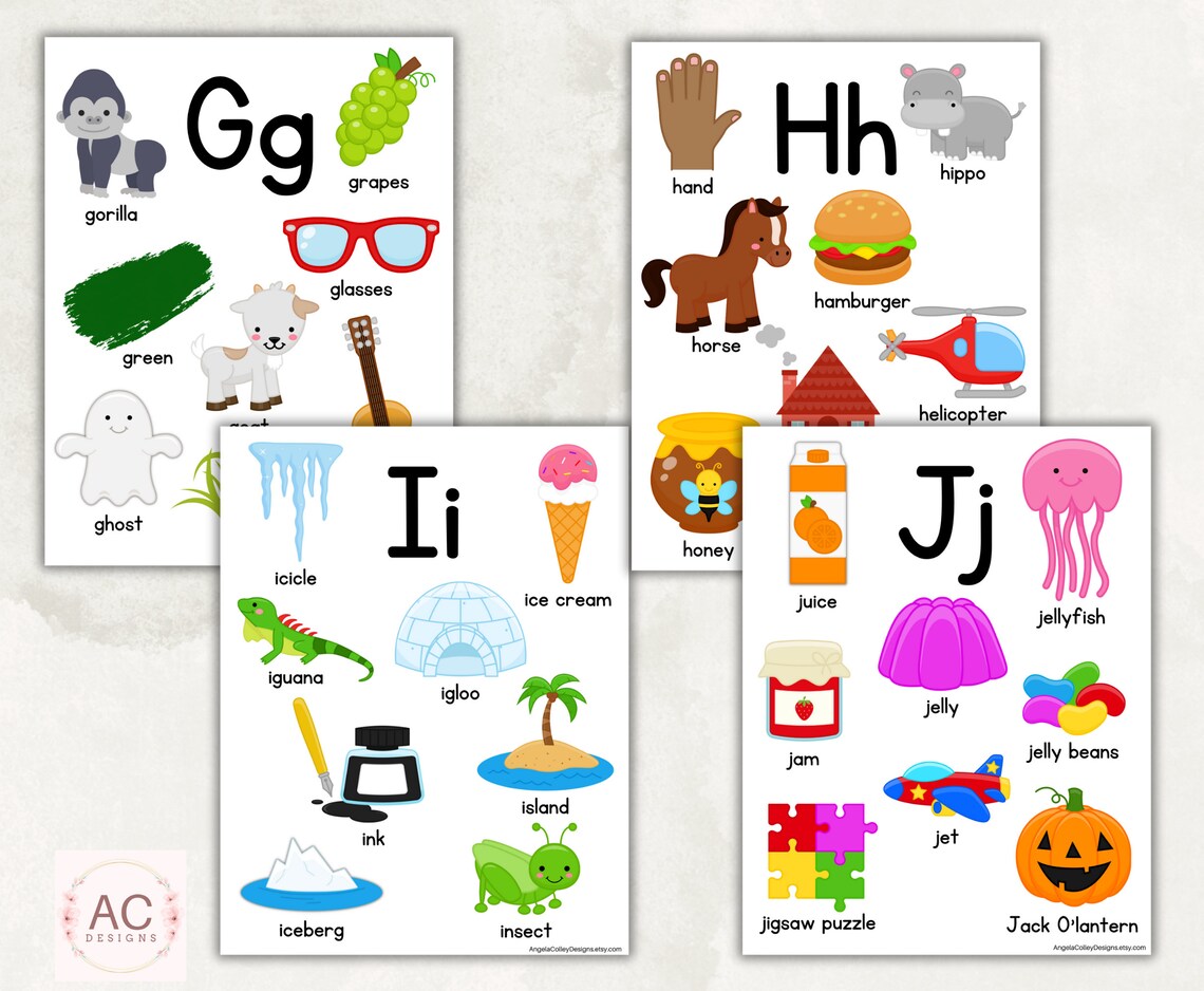 Printable Alphabet Posters, Beginning Sounds Word Chart, Letter Size ...