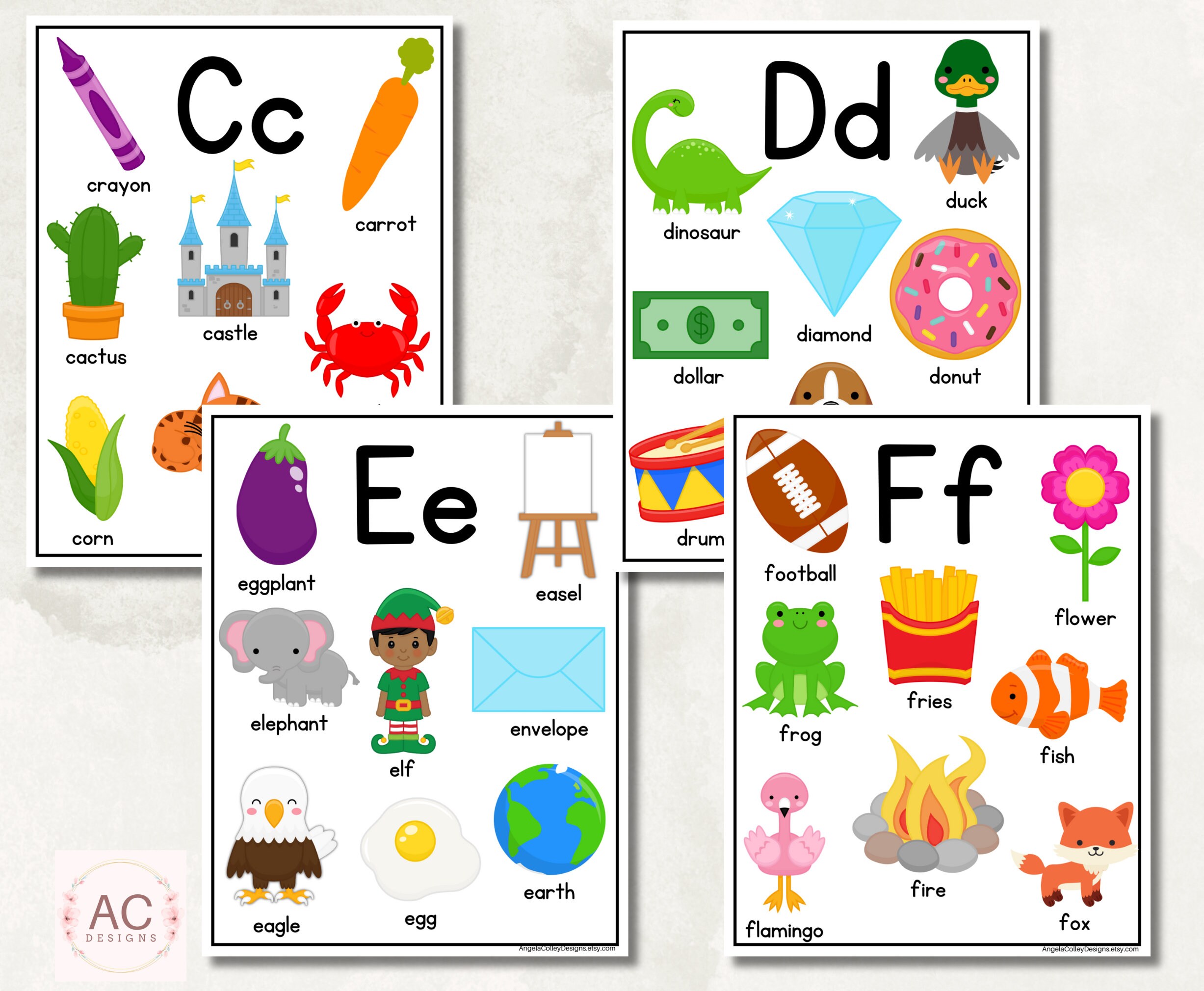 Printable Alphabet Posters, Beginning Sounds Word Chart, Letter Size ...