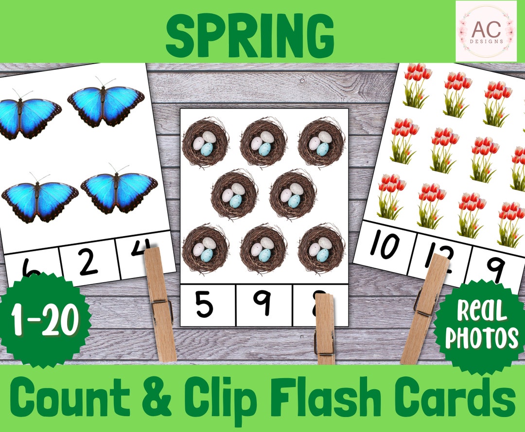Spring Count and Clip Cards 1-20, Montessori Math (printable) - Etsy