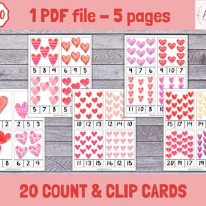 Valentine's Day Count and Clip Flashcards, Numbers 1-20, Valentine ...