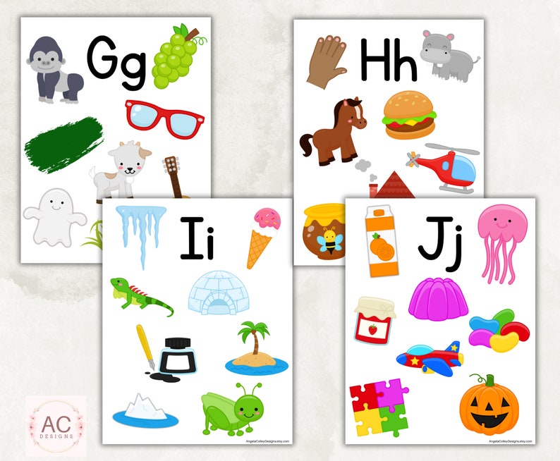 Printable Alphabet Posters, Beginning Sounds Word Chart, Letter Size ...