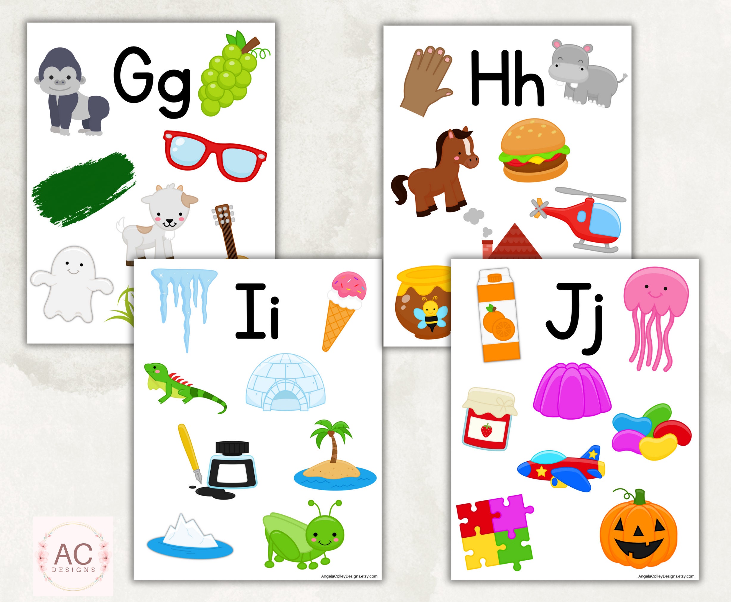 Printable Alphabet Posters, Beginning Sounds Word Chart, Letter Size ...
