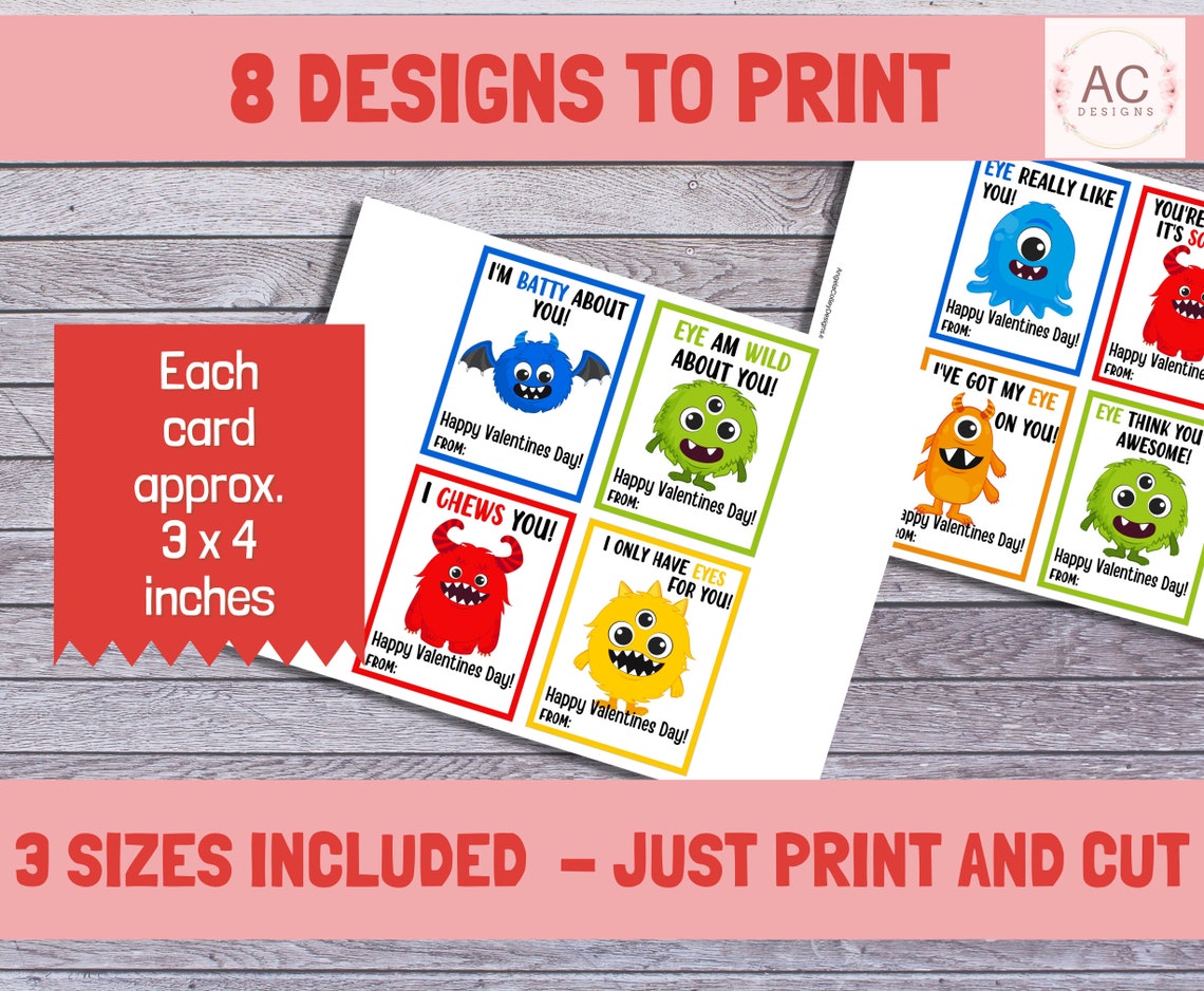 Printable Monster Valentine Cards for Kids Kids Valentines - Etsy