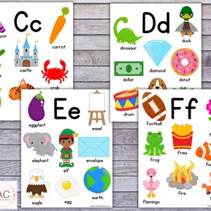 Printable Alphabet Posters, Beginning Sounds Word Chart, Letter Size ...