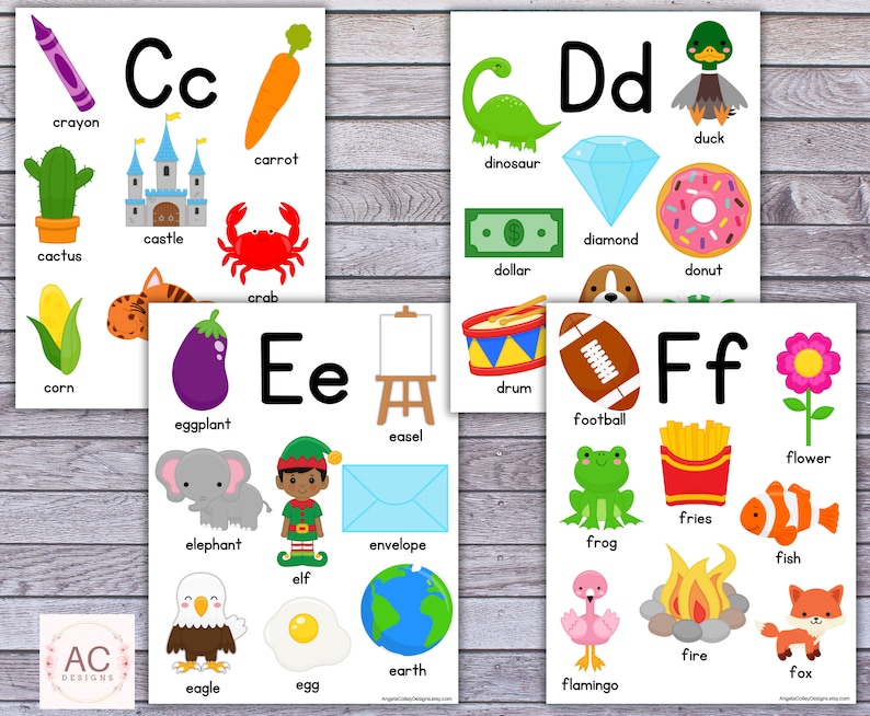 Printable Alphabet Posters, Beginning Sounds Word Chart, Letter Size ...