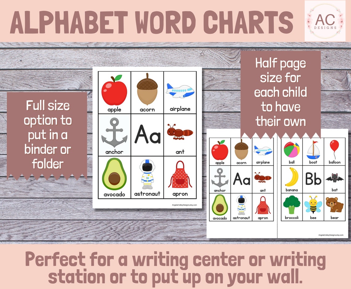 Printable Alphabet Picture Word Chart, ABC Beginning Sound Picture ...