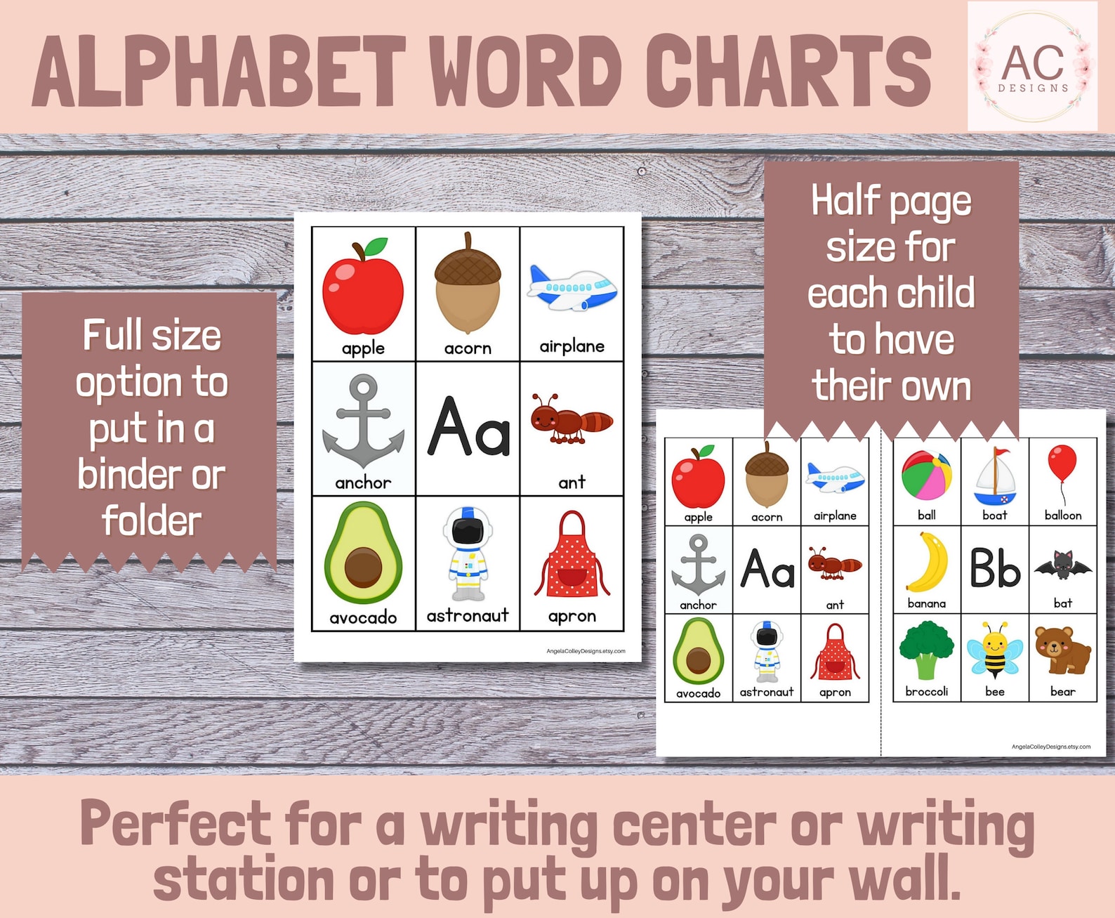 Printable Alphabet Picture Word Chart, ABC Beginning Sound Picture ...