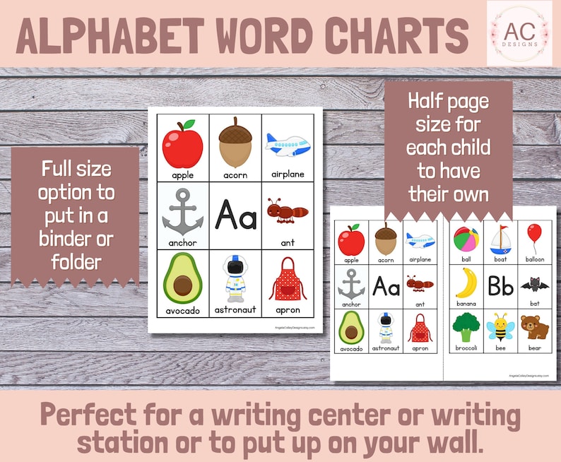 Printable Alphabet Picture Word Chart, ABC Beginning Sound Picture ...