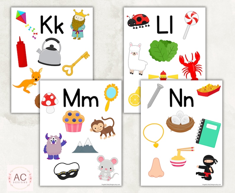 Printable Alphabet Posters, Beginning Sounds Word Chart, Letter Size ...