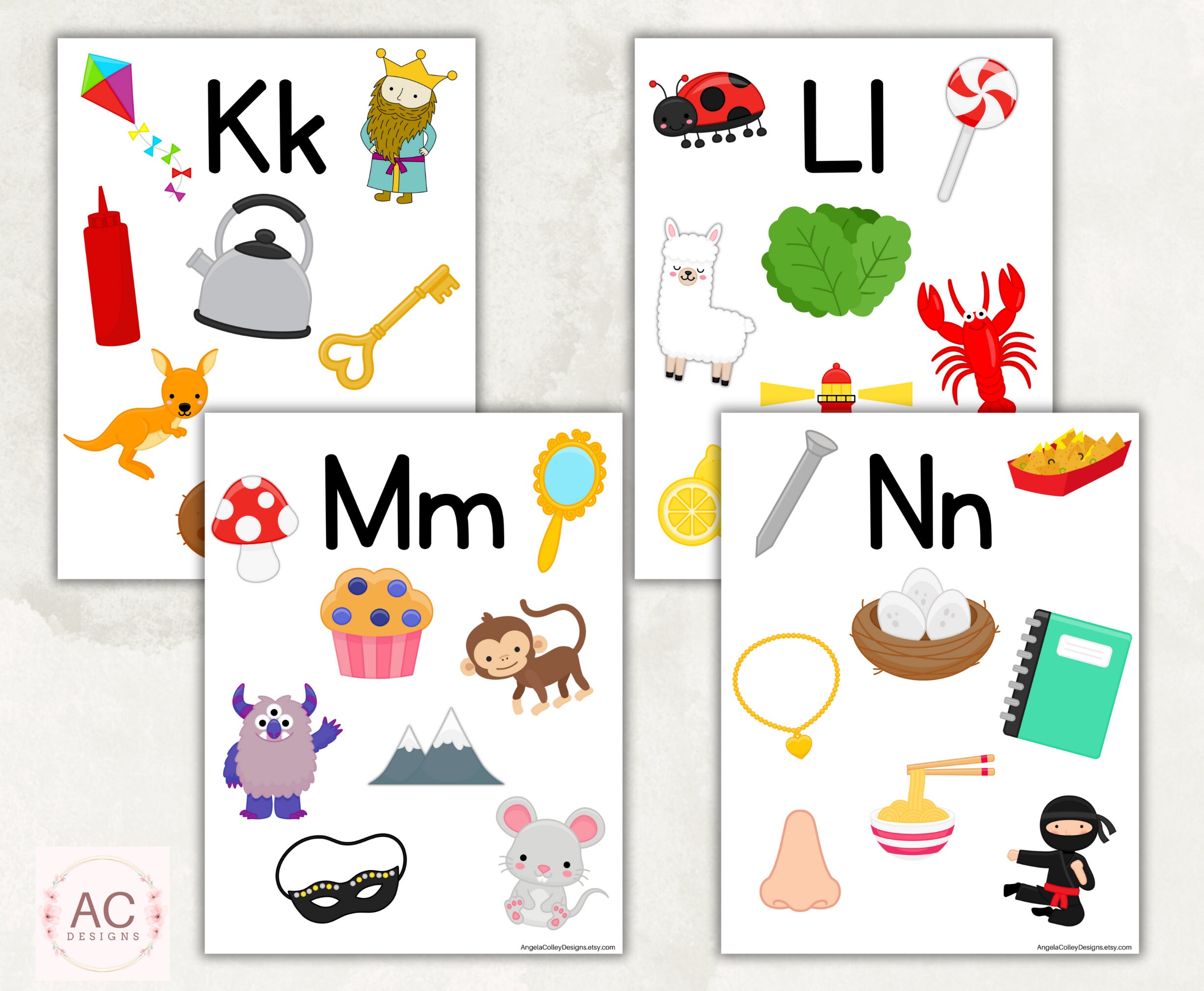 Printable Alphabet Posters, Beginning Sounds Word Chart, Letter Size ...