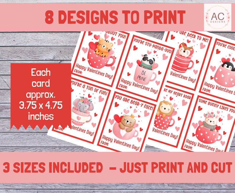 Kids Animal Valentines Cards, Printable School Valentine (digital ...
