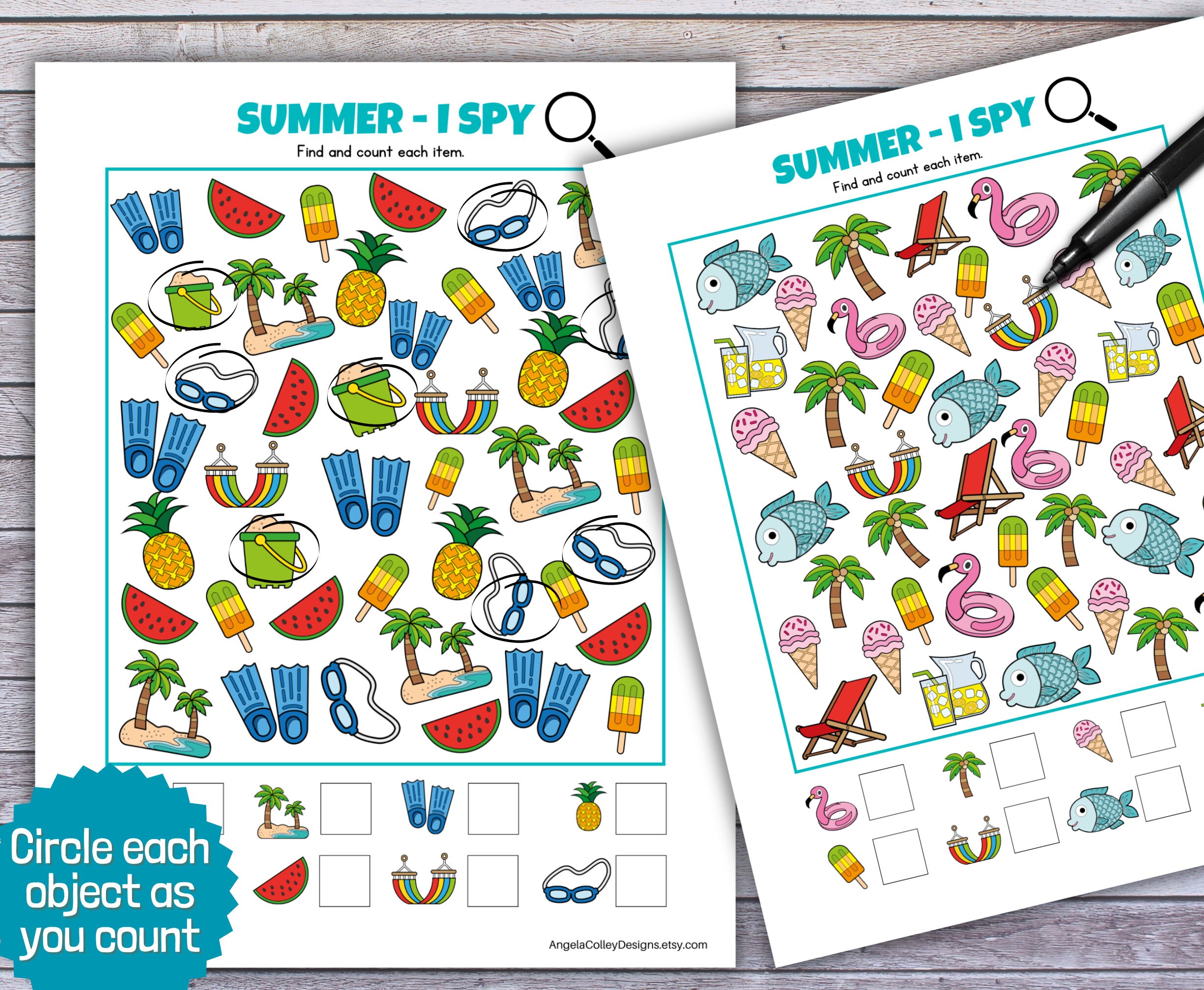 Summer I Spy Game Printable, Look Seek and Find Worksheet Pack, Learn ...