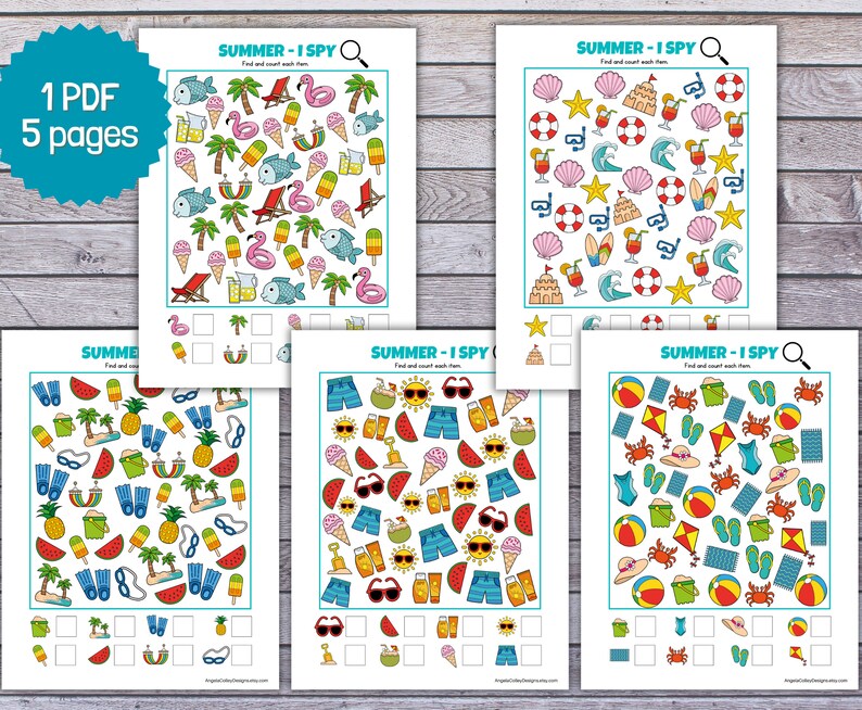 Summer I Spy Game Printable, Look Seek and Find Worksheet Pack, Learn ...