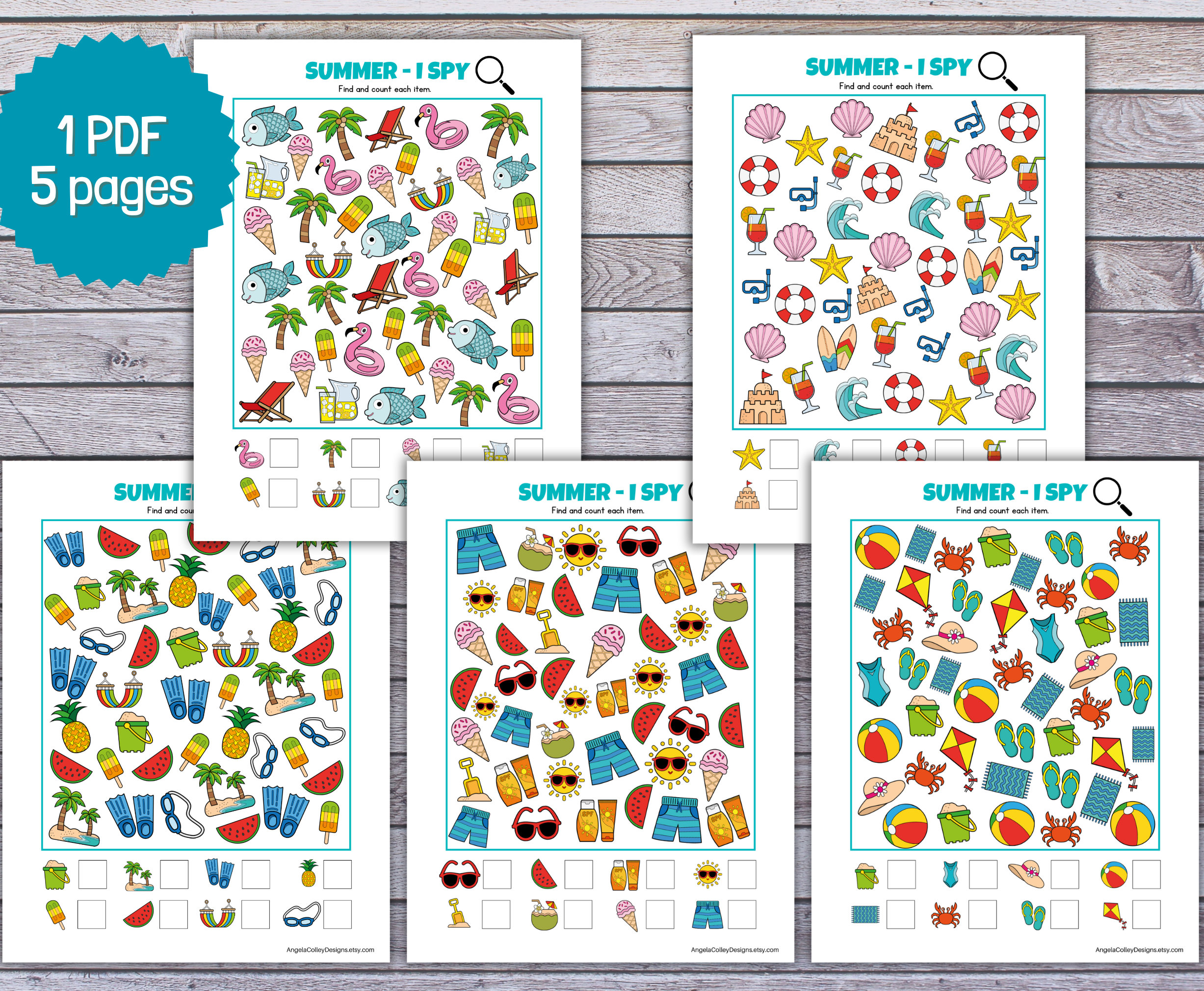 Summer I Spy Game Printable, Look Seek and Find Worksheet Pack, Learn ...