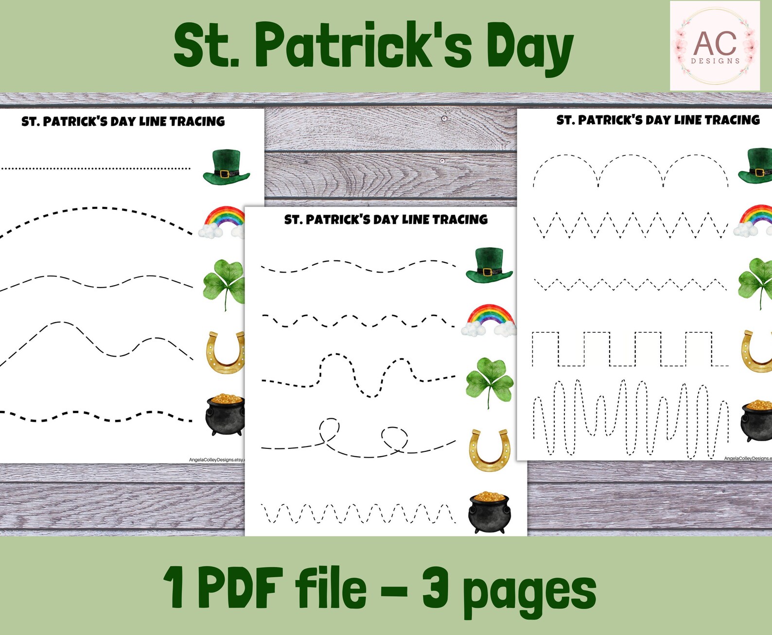 St. Patrick's Day Tracing Practice Worksheets, St. Patrick's Day ...